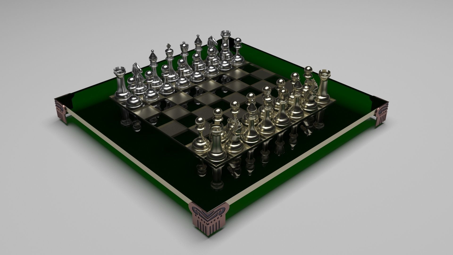 Metallic Chess Figures On Metallic Chess Board 3D model | CGTrader