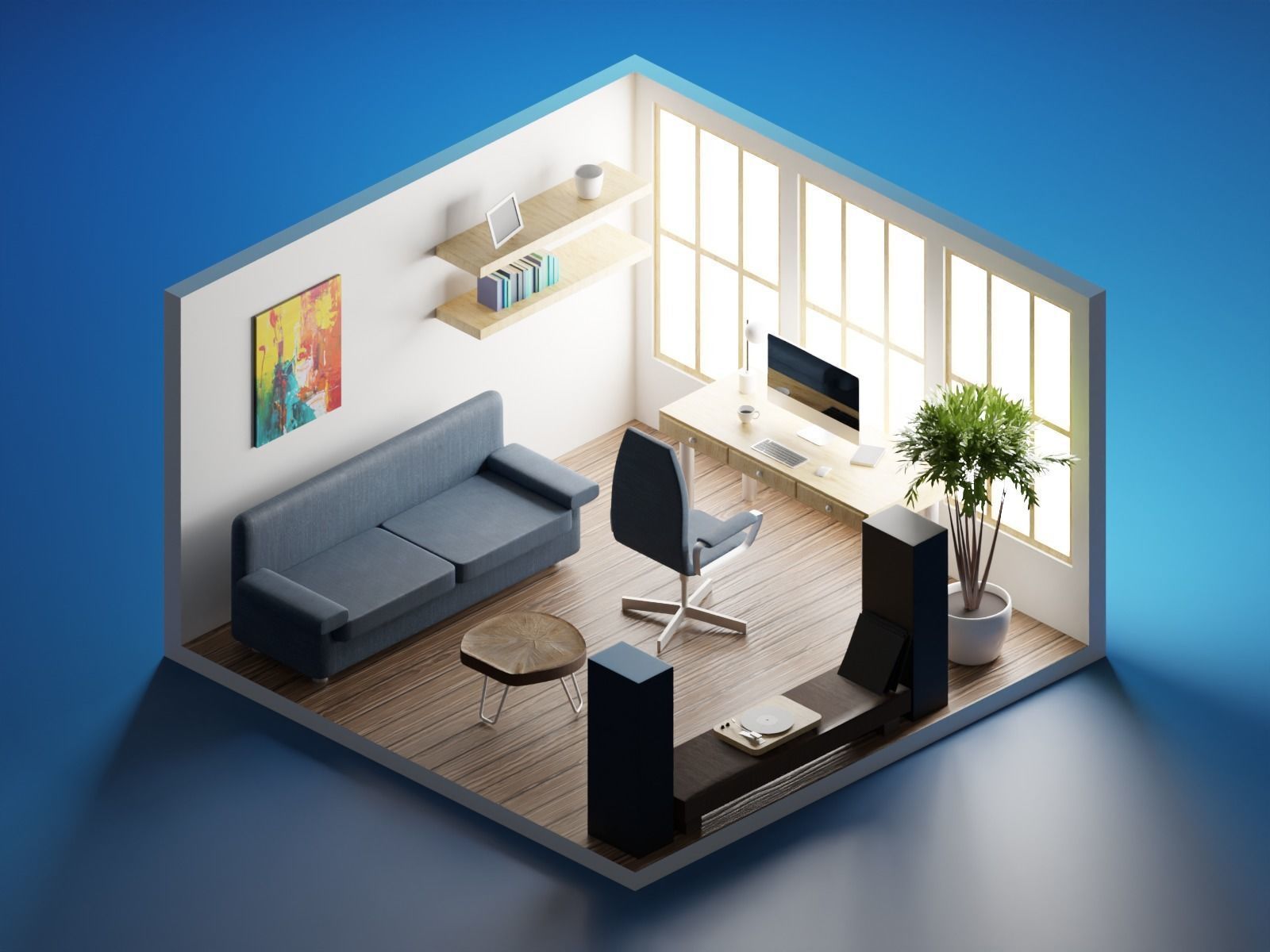Isometric Study Room 3D model | CGTrader