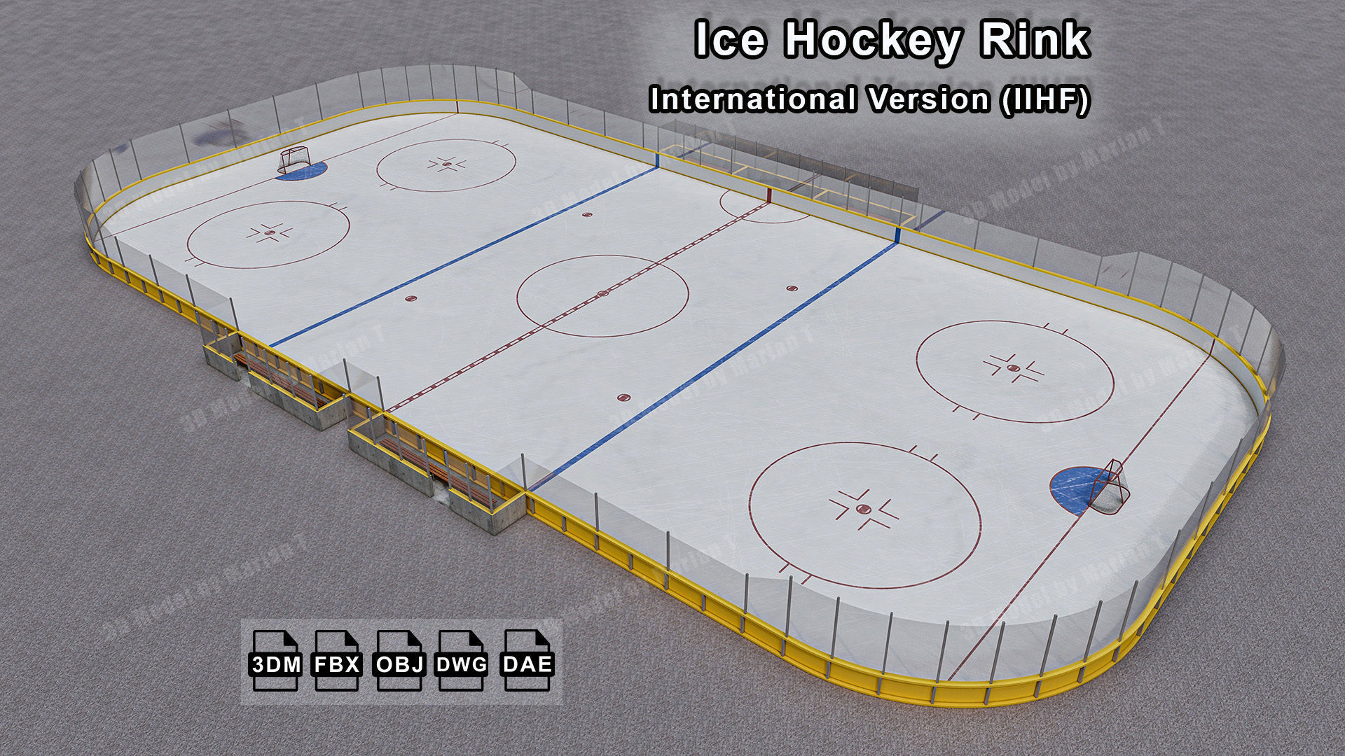 3D model Ice Hockey Rink International Version IIHF VR / AR / low-poly ...