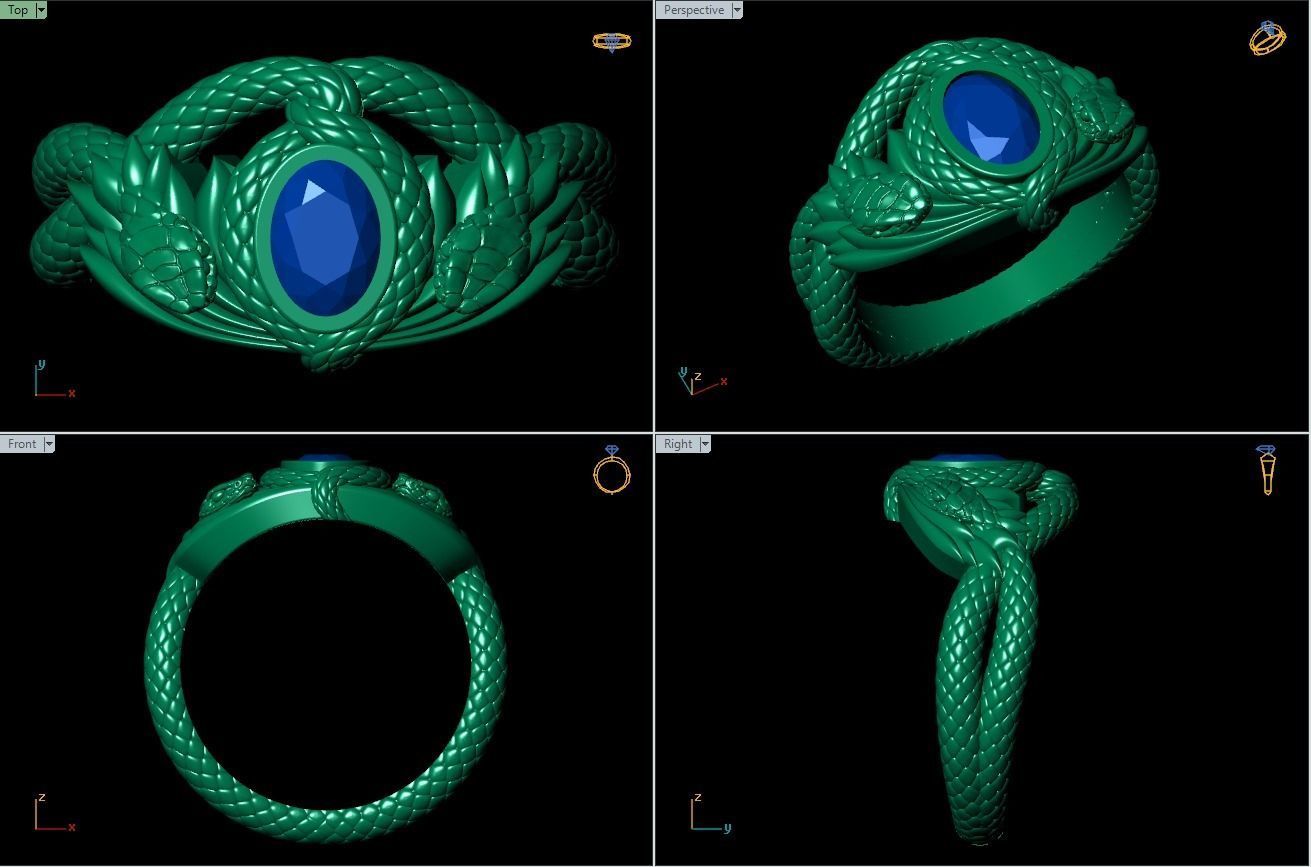 Oval Snake Ring 3D model 3D printable | CGTrader