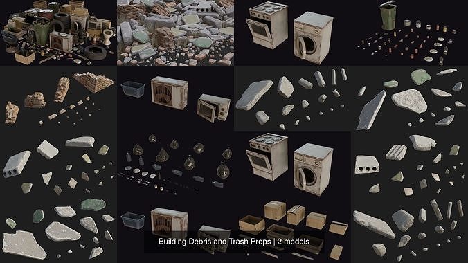 3D Model Collection Building Debris and Trash Props VR / AR / low-poly ...