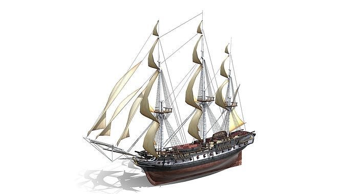 3D model USS Essex 1799 Frigate VR / AR / low-poly | CGTrader