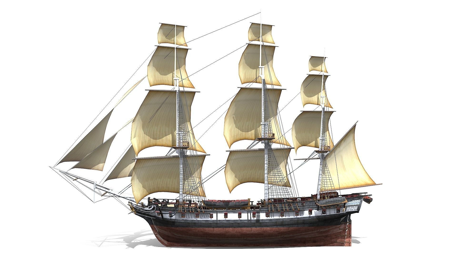 3D model USS Essex 1799 Frigate VR / AR / low-poly | CGTrader