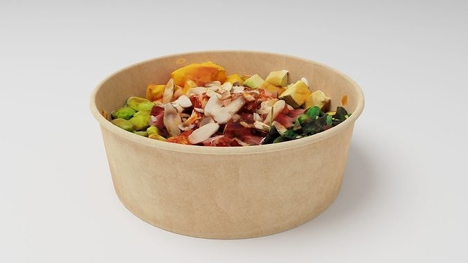poke bowl lunch with tuna rice avocado mango seaweed algae 3D model ...