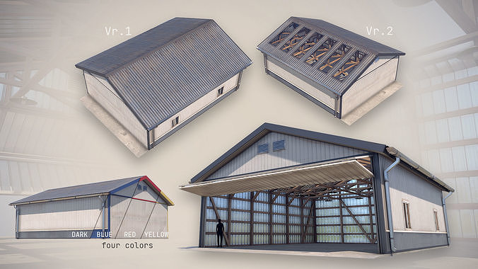 3D Model Collection Airfield Hangar 12m VR / AR / low-poly | CGTrader