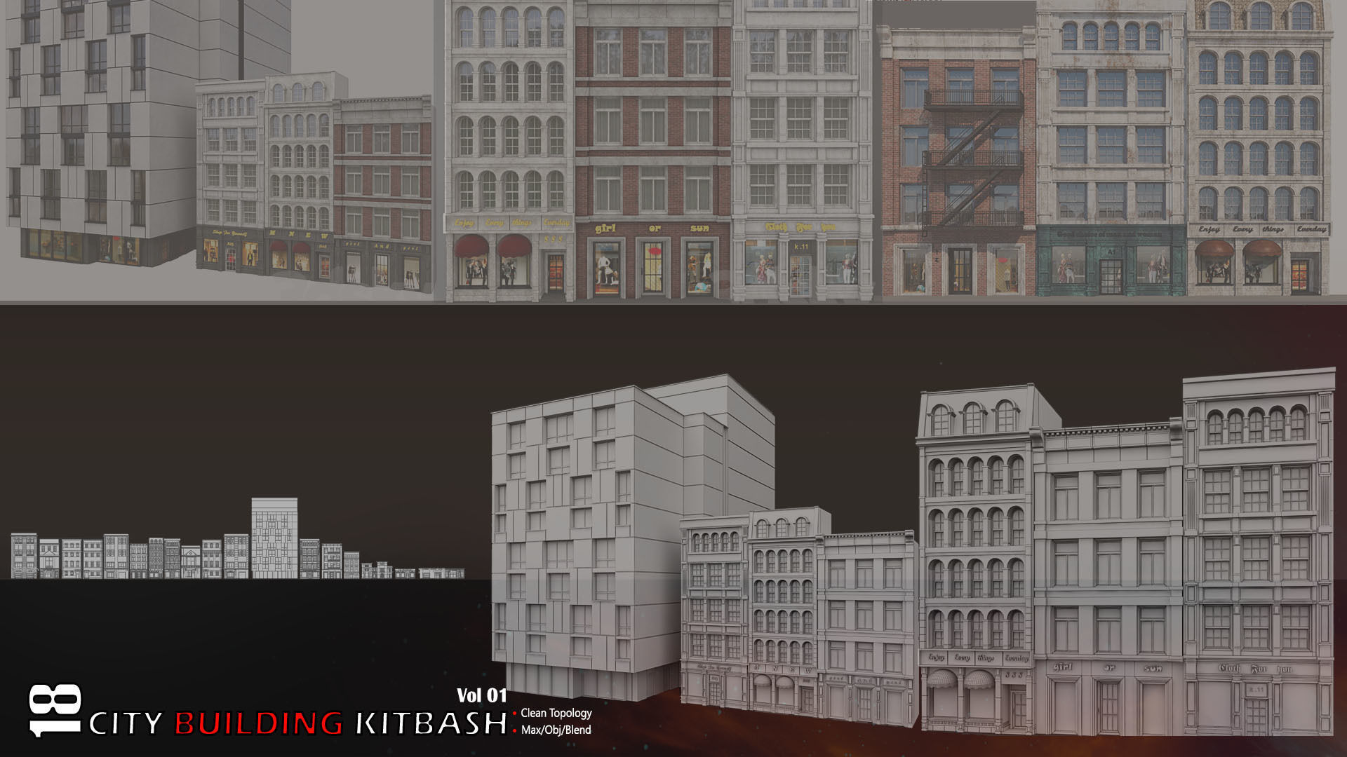 3D model 18 City Building Kitbash-High Details VR / AR / low-poly ...