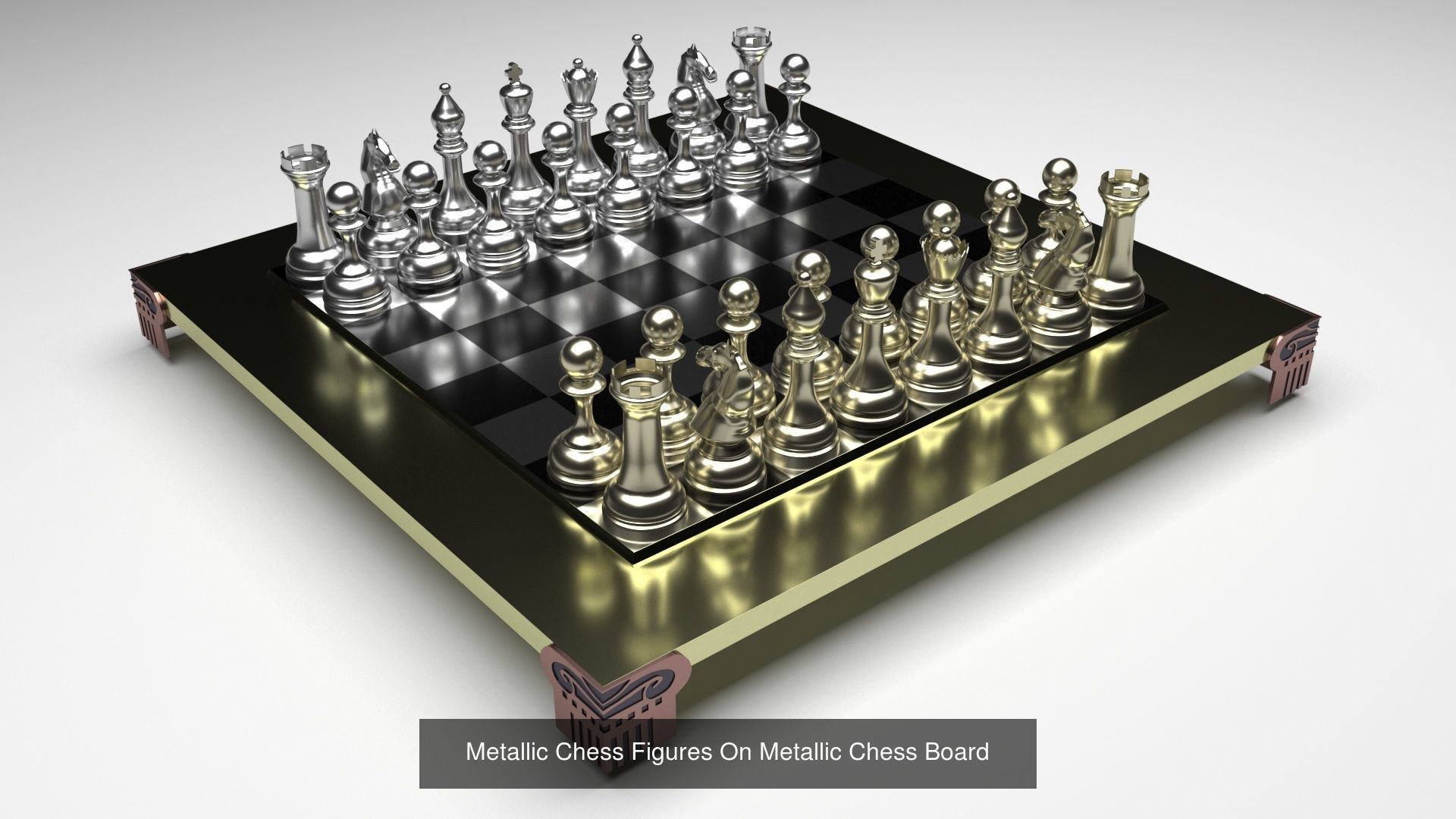Metallic Chess Figures On Metallic Chess Board Collection | CGTrader