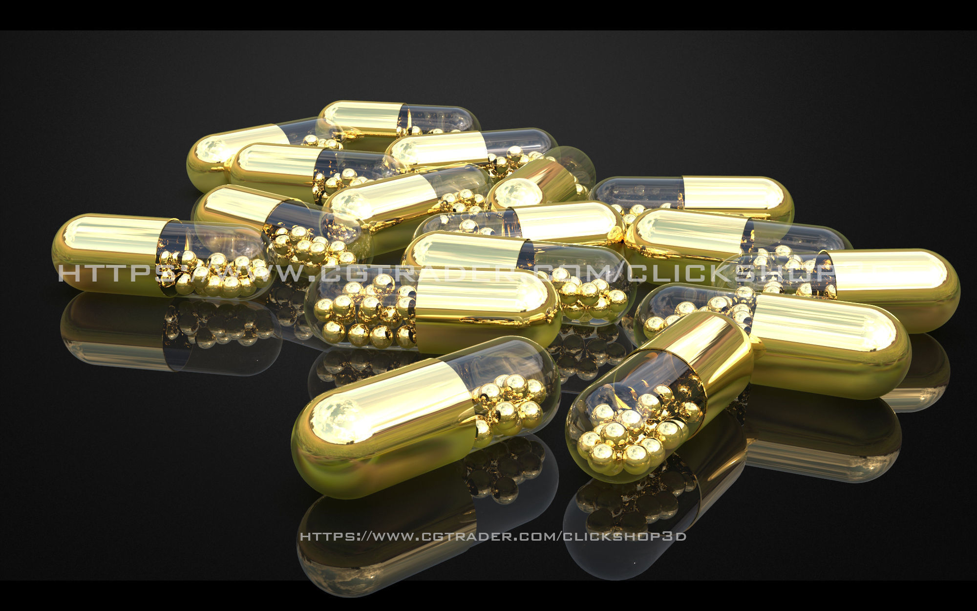 Golden capsules 3D model | CGTrader