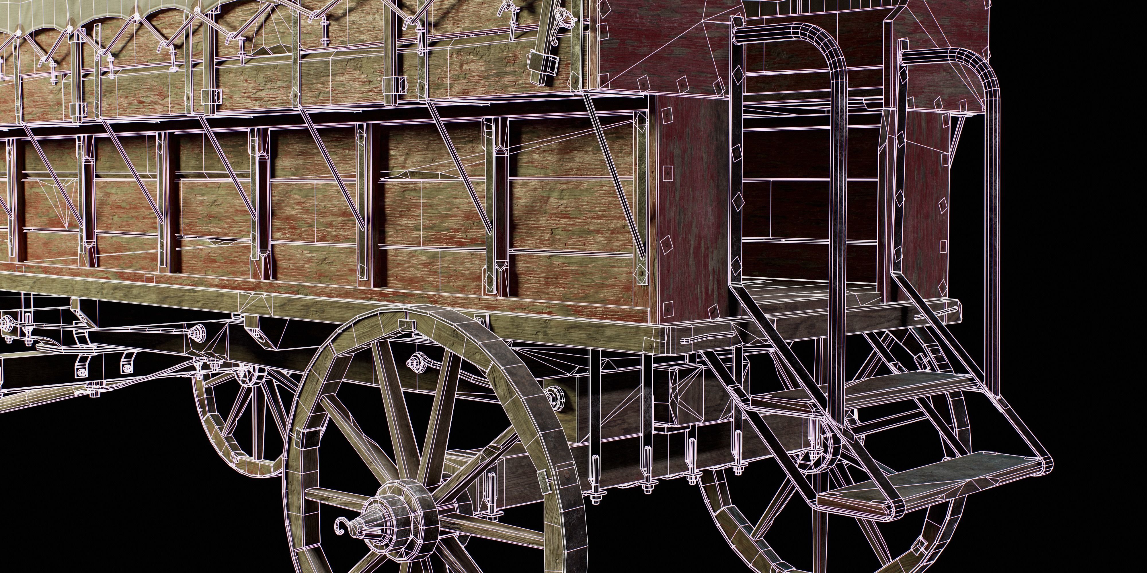 3D model Wooden Medieval Carriage PBR Game Ready VR / AR / low-poly ...