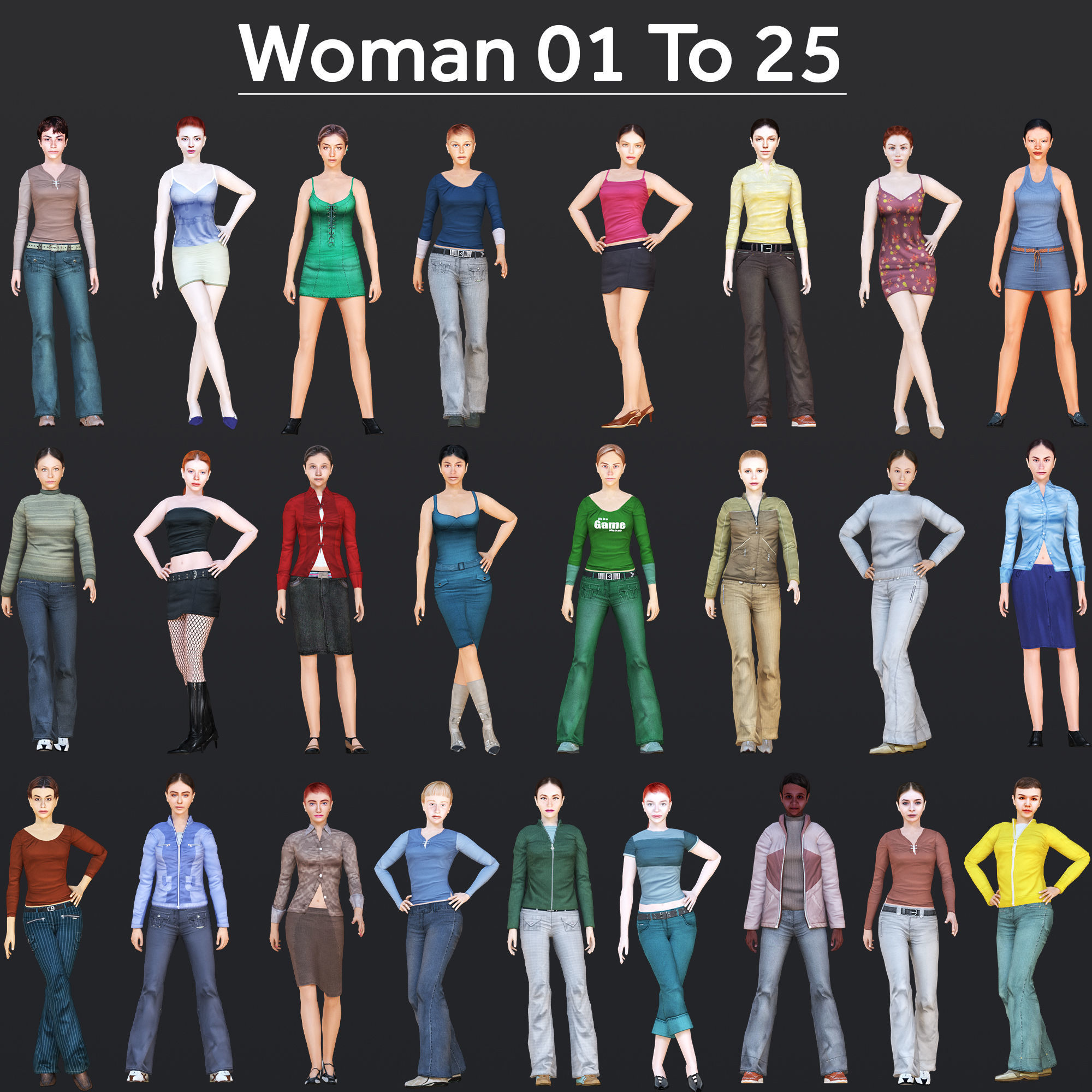 3D model Woman 1 To 25 With 52 Animations 32 Morphs VR / AR / low-poly ...