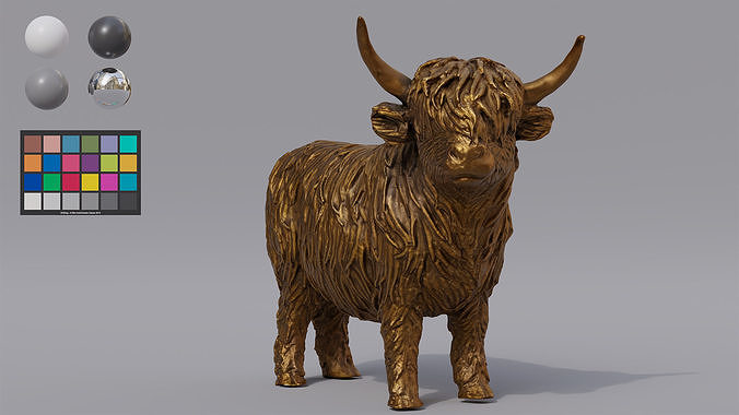 3D model Bronze Highland Cow Statuette VR / AR / low-poly | CGTrader