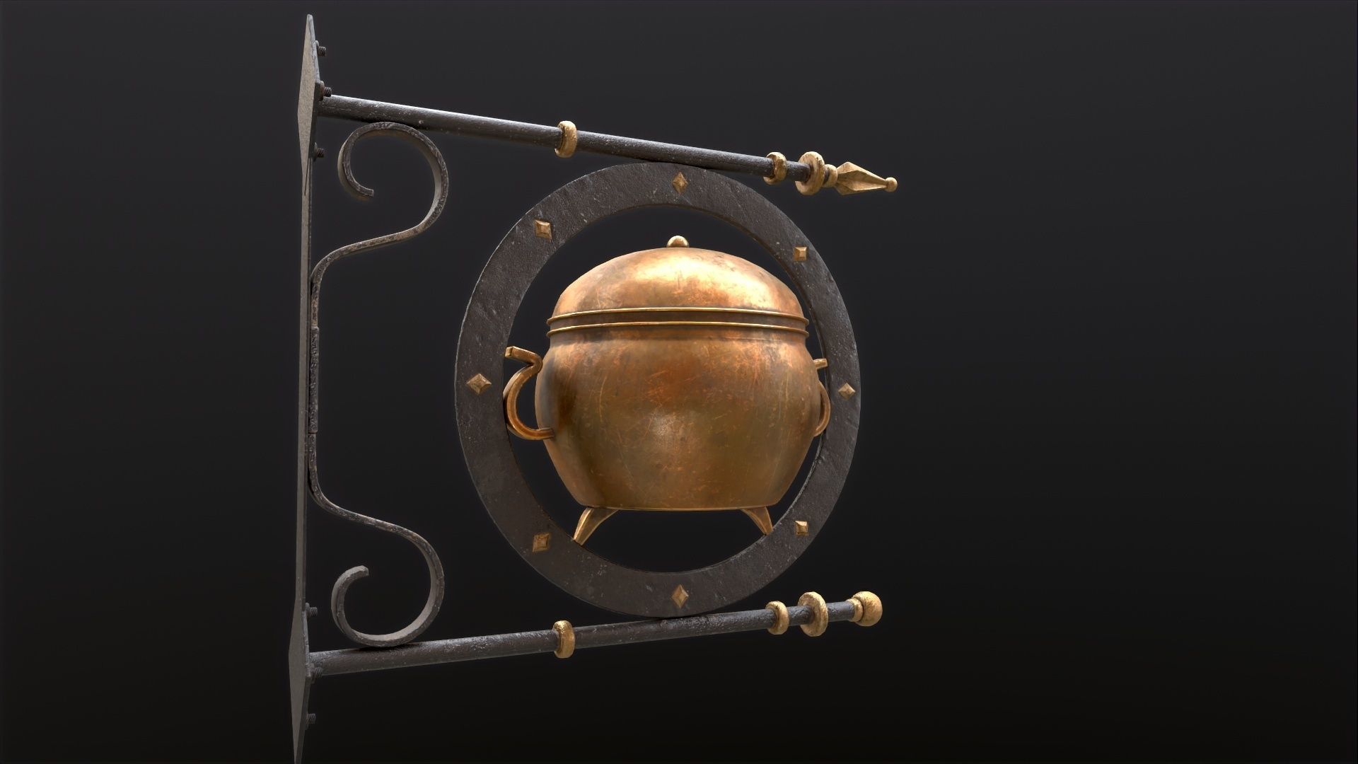 3D model Vintage street forged sign with a pot 8K VR / AR / low-poly ...