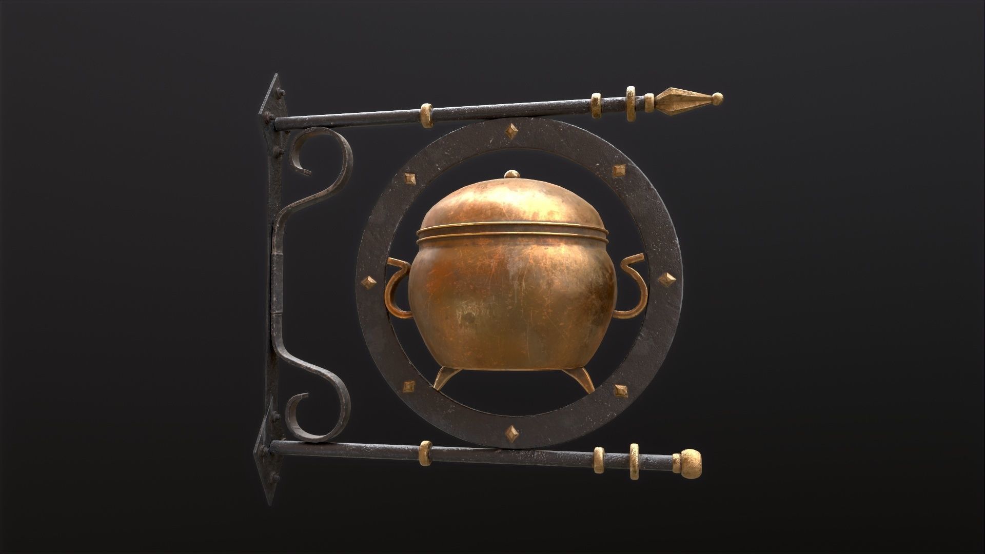 3D model Vintage street forged sign with a pot 8K VR / AR / low-poly ...