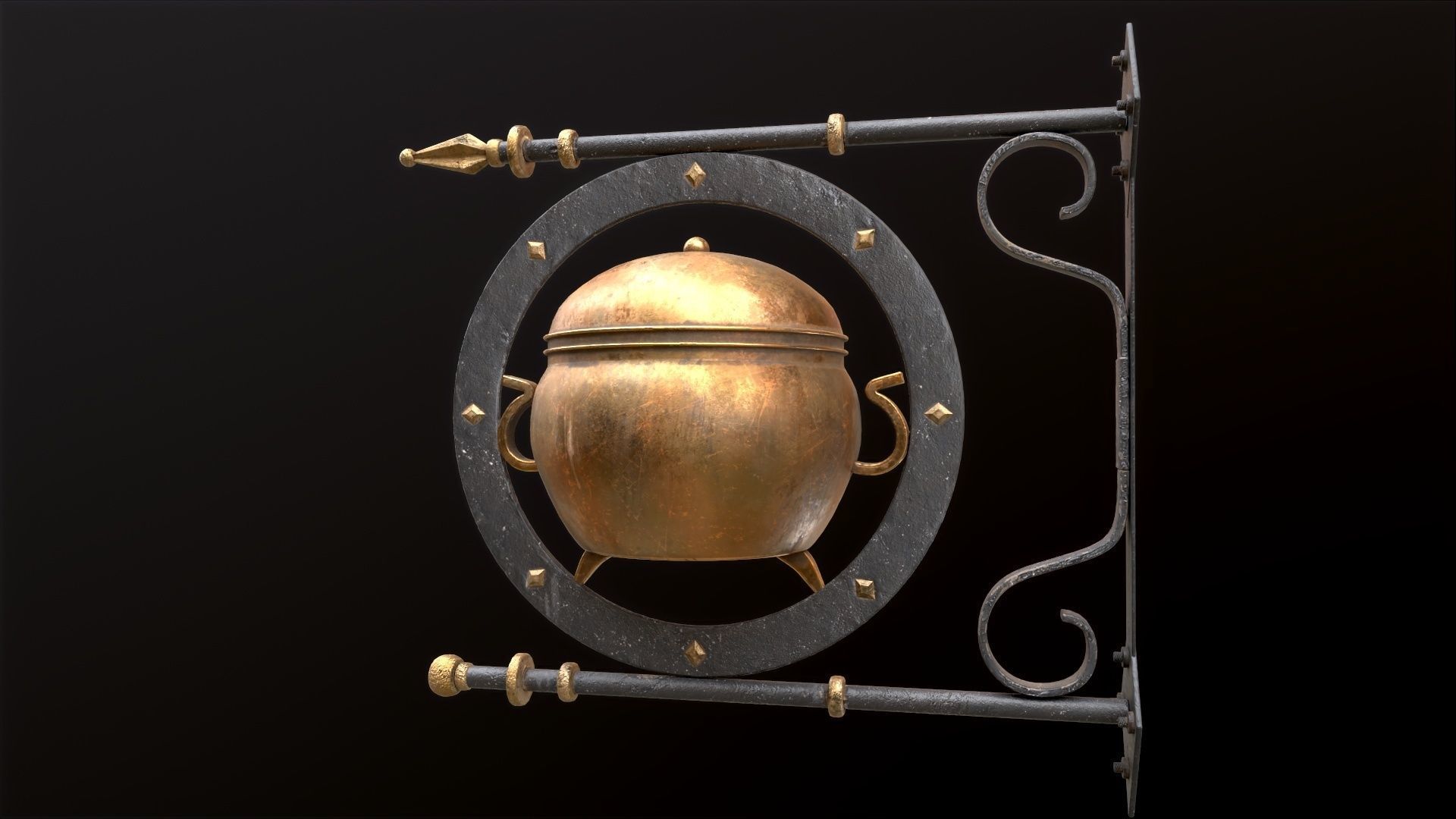 3D model Vintage street forged sign with a pot 8K VR / AR / low-poly ...