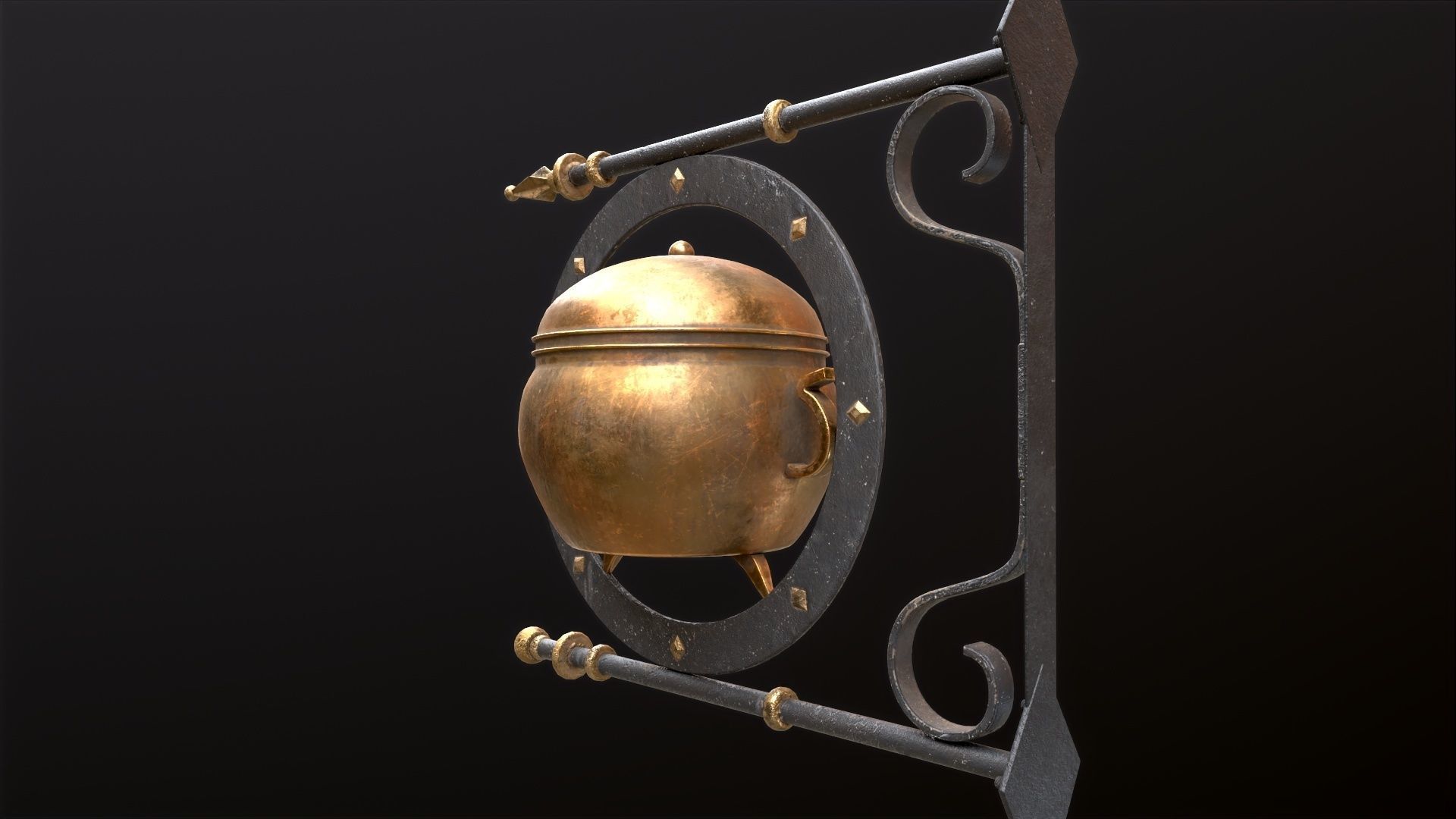 3D model Vintage street forged sign with a pot 8K VR / AR / low-poly ...