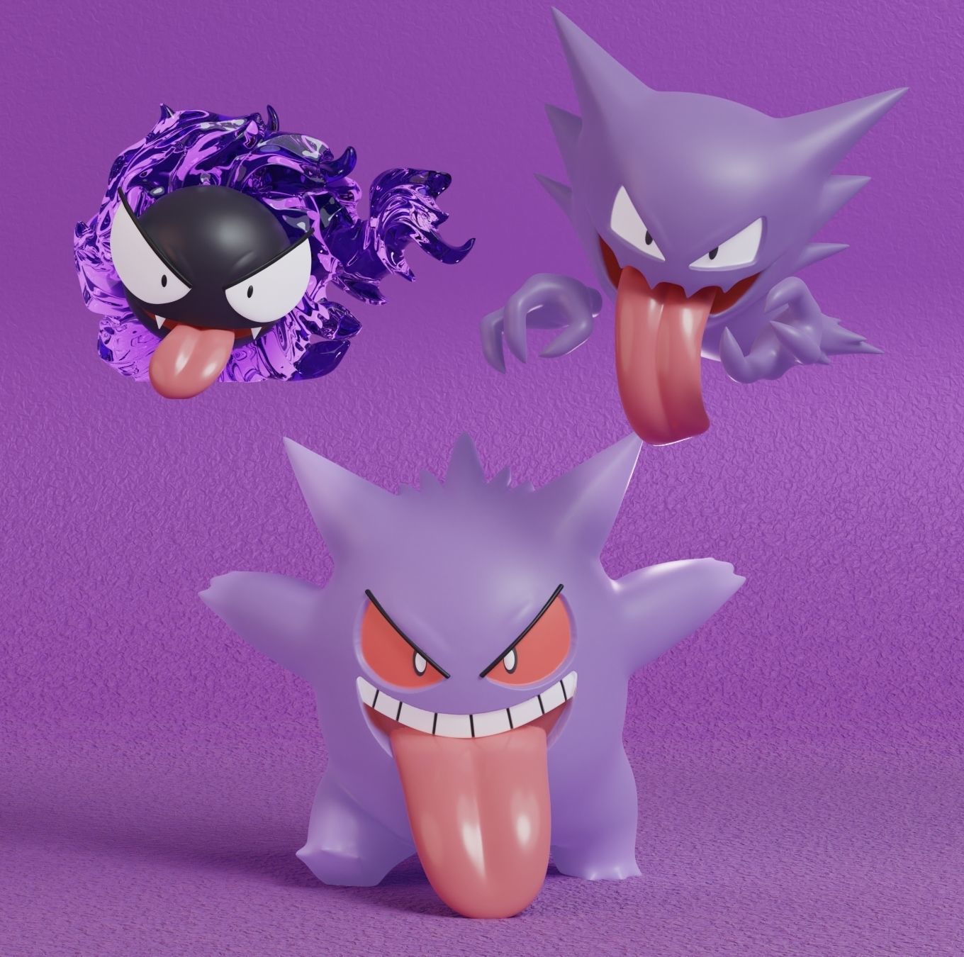 Pokemon - Gastly Haunter and Gengar with 2 poses 3D model 3D printable ...