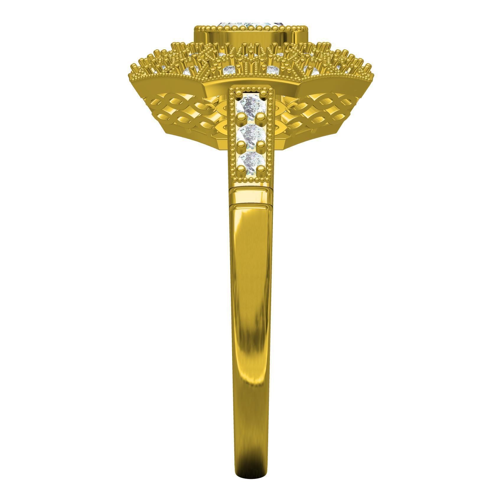 Round Diamond Octagon Halo Cathedral Engagement Ring 3D model 3D ...