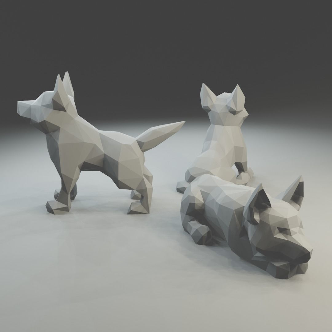Low polygon husky 3D print model in three poses 3D model 3D printable ...
