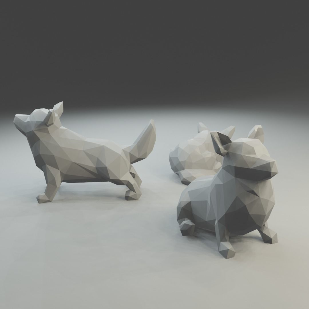 Low polygon corgi 3D print model in three poses 3D model 3D printable ...