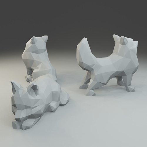 Low polygon pomeranian spitz 3D print model in three poses 3D model 3D ...