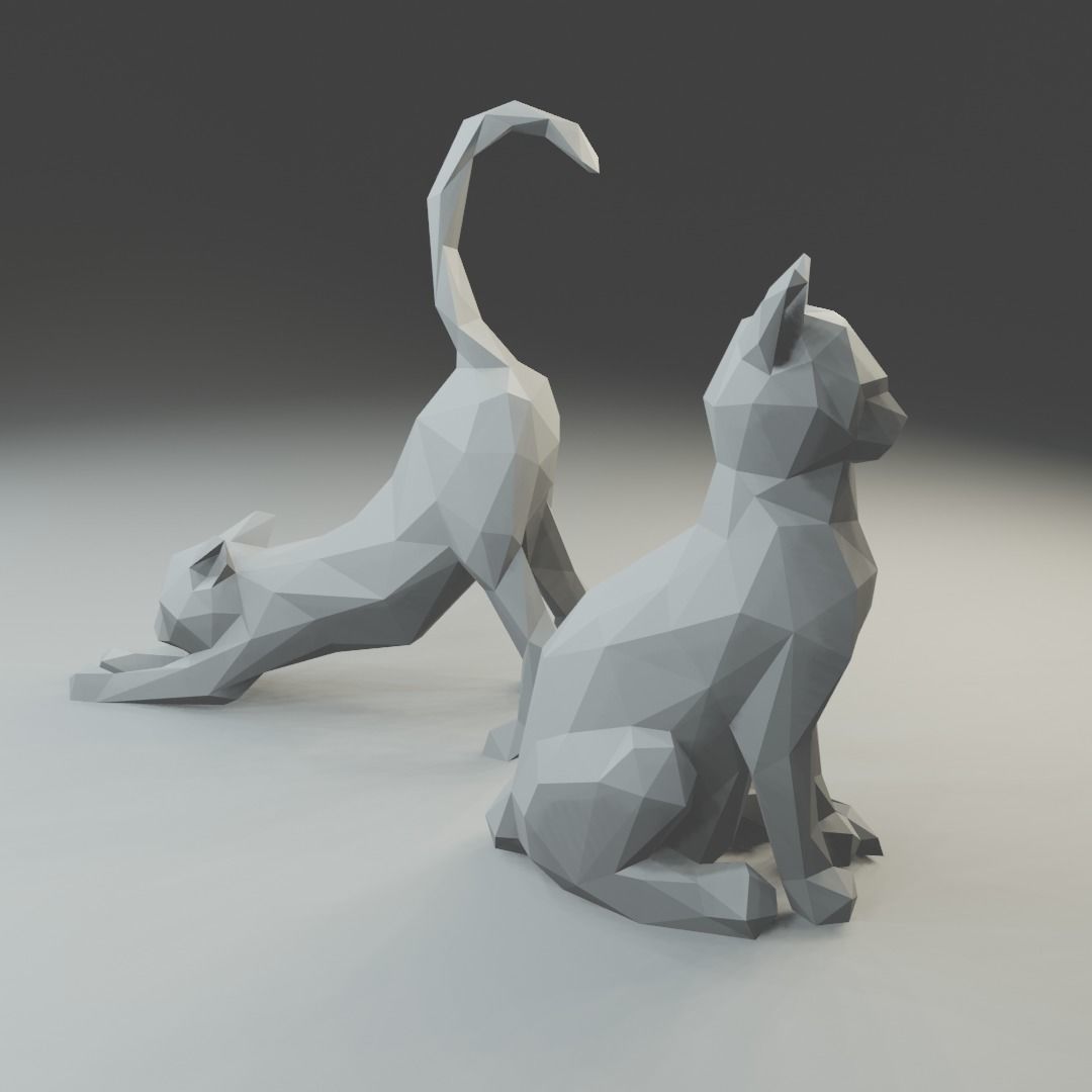 Low polygon Siamese cat 3D print model in two poses 3D model 3D ...