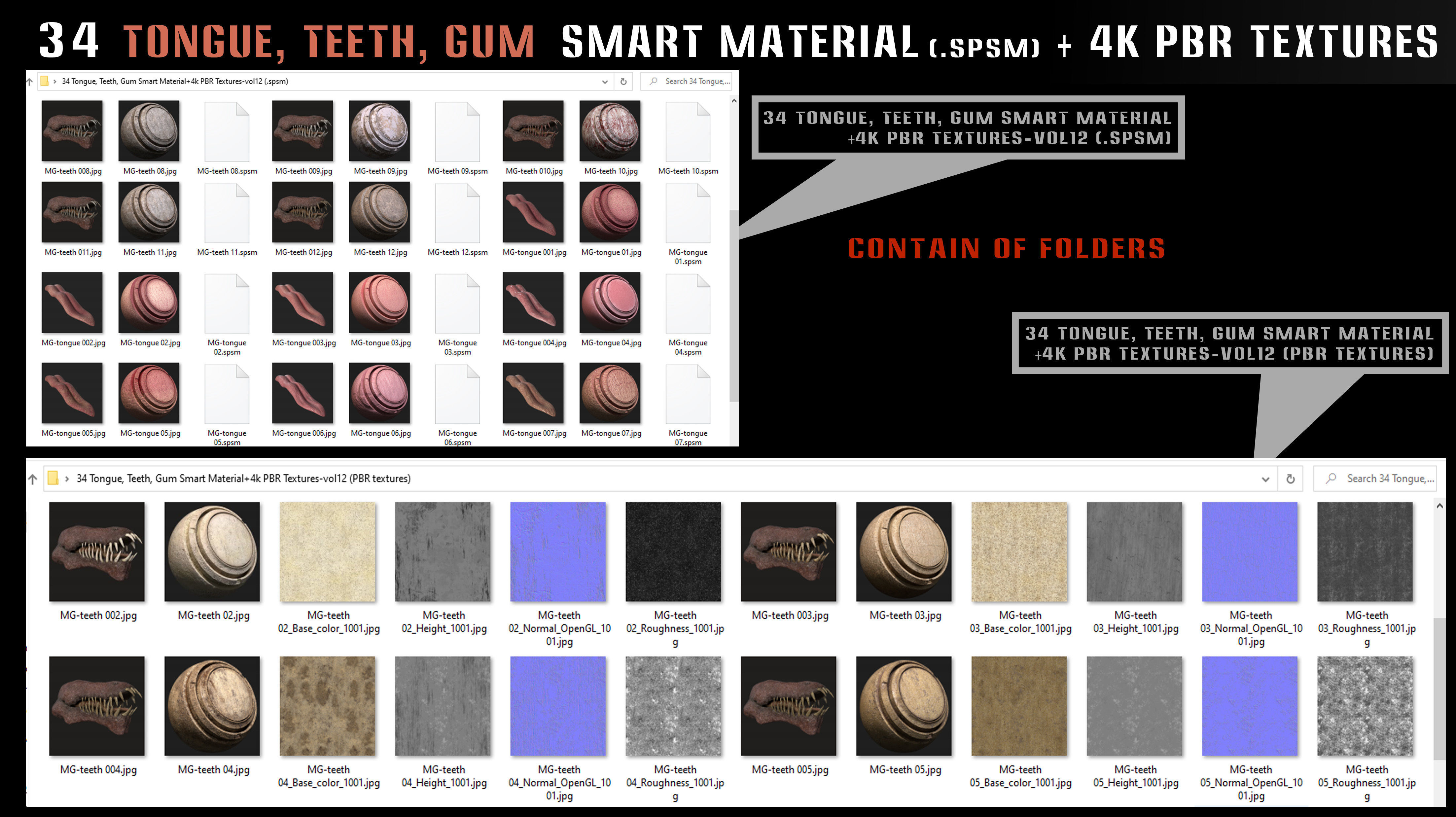 34 Tongue -Teeth- Gum Smart Material and 4k PBR Textures- vol12 Texture ...