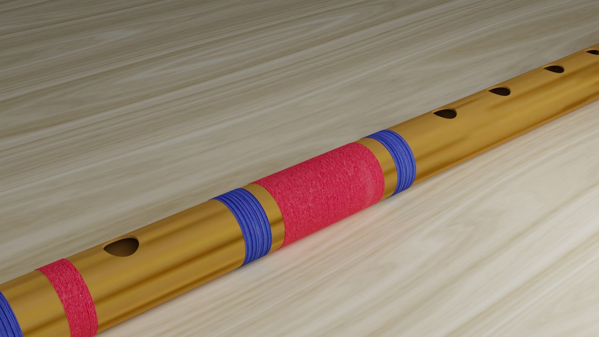 3D model India bamboo Flute with beautiful threads design VR / AR / low ...