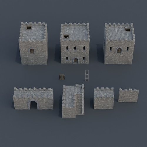 3D model Modular castle old medieval tower kit VR / AR / low-poly ...