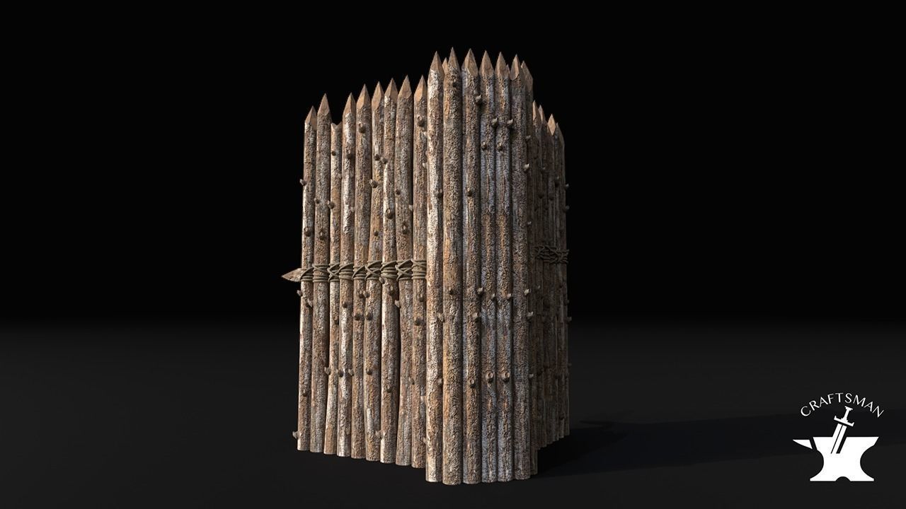 3D model Realistic Medieval Logs Fence Palisade VR / AR / low-poly ...