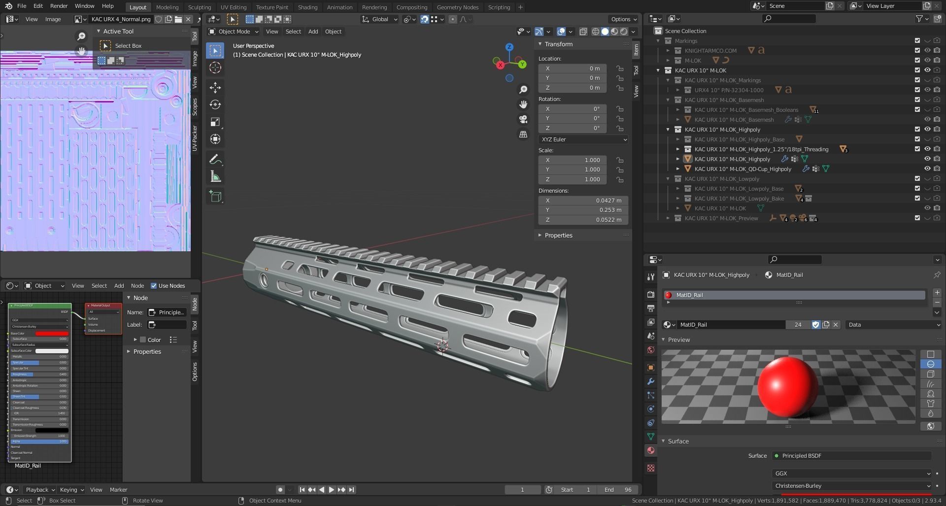3D model AR-15 KAC URX4 10Inch M-LOK Handguard VR / AR / low-poly ...