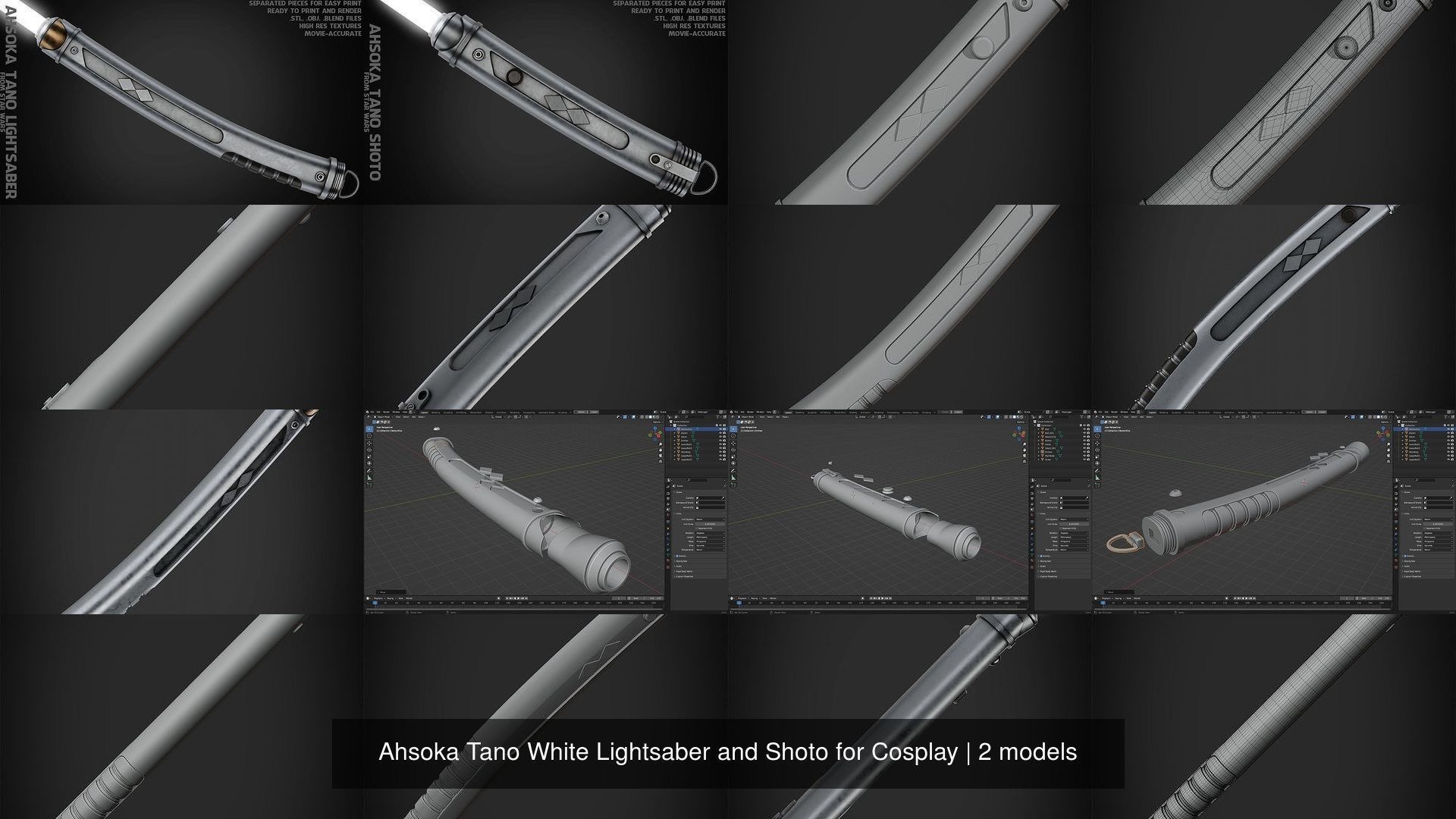 Ahsoka Tano White Lightsaber and Shoto for Cosplay 3D Model Collection ...