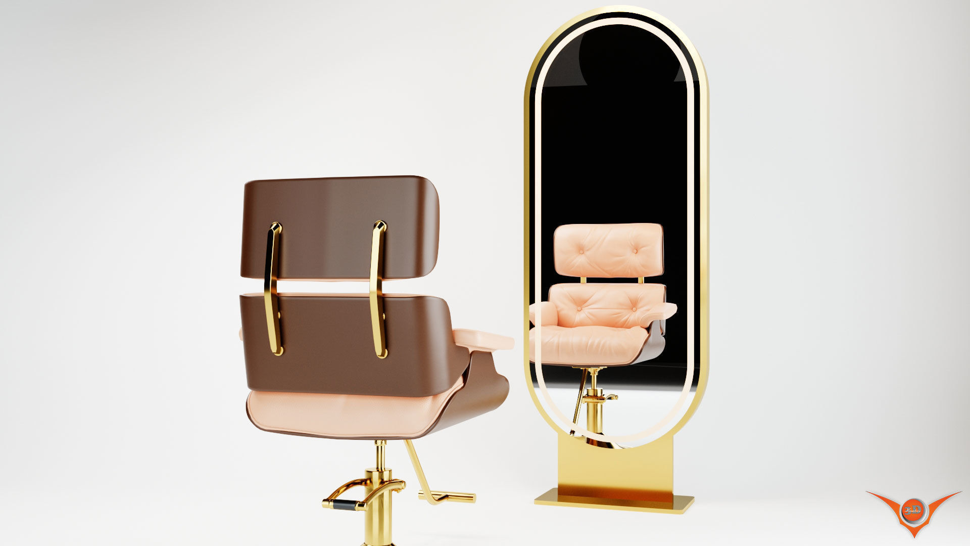 Barber chair mirror station led salon mirror furniture set 3D model ...