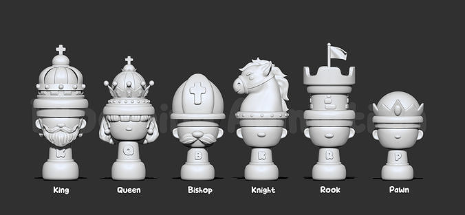 Cartoony Chess Figure for Small Children including Chess Board 3D model ...