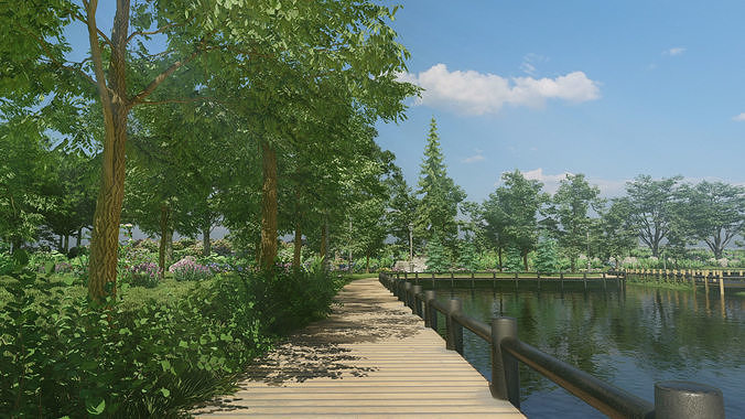 Covered bridge cross four seasons spring summer autumn winter 3D model ...