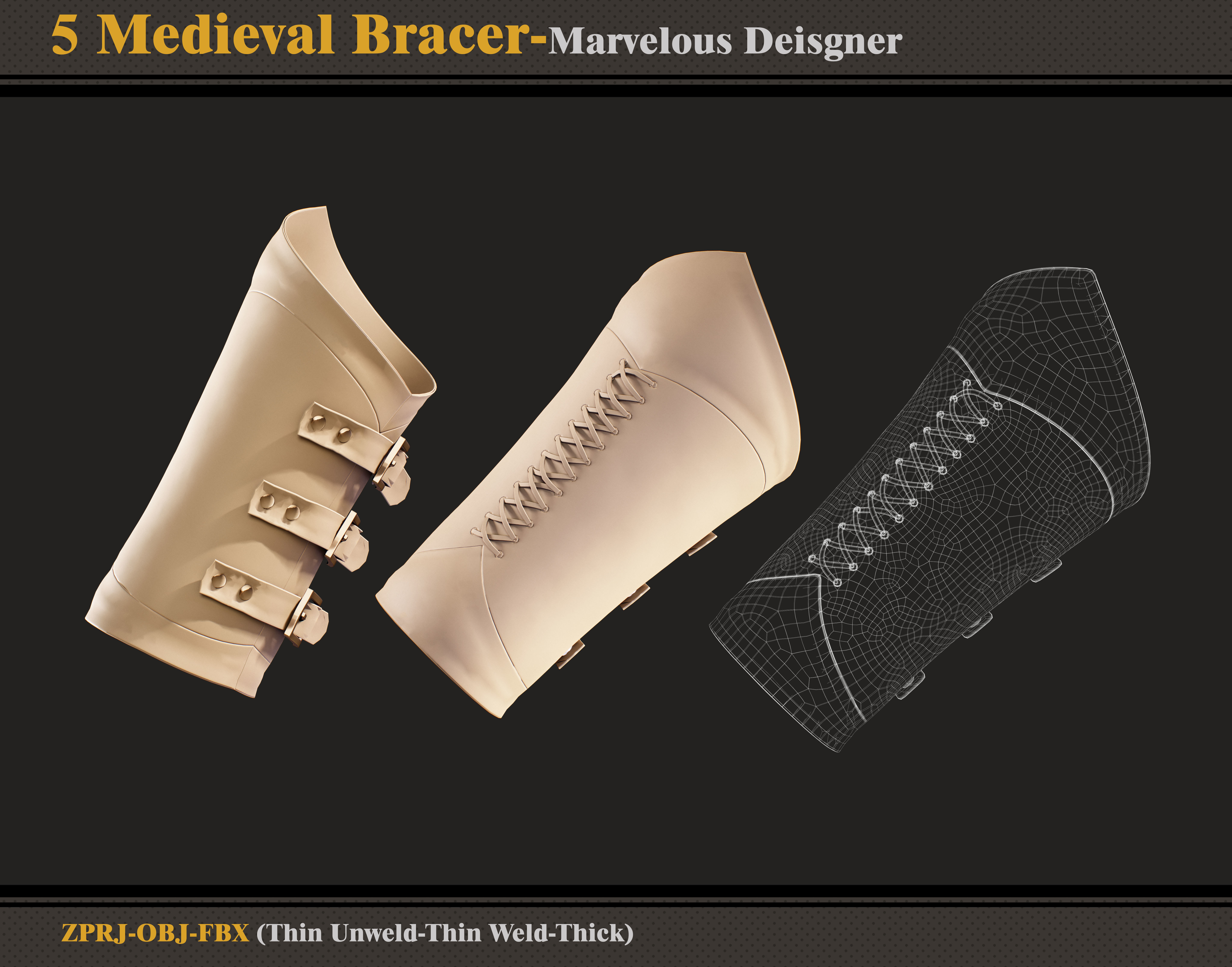 5 Medieval Bracers -Marvelous Designer -ZPRJ - FBX - OBJ 3D model ...