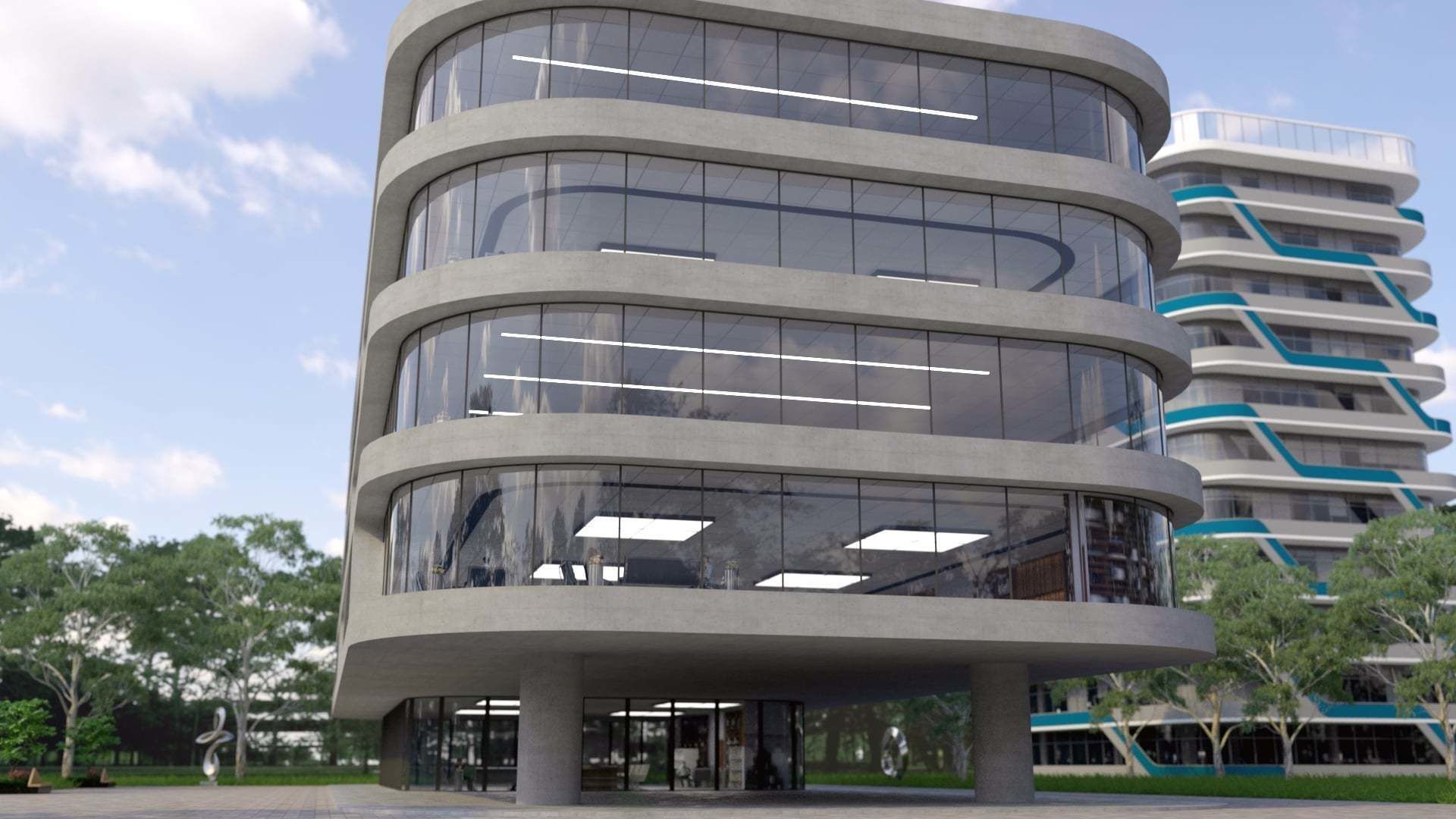 Modern style Office Building 3D Scene 3D model animated | CGTrader