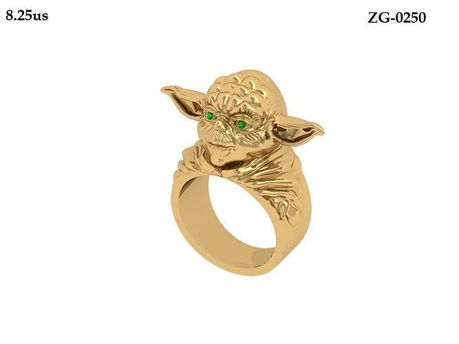 STAR WARS Sculpted Yoda Ring With Green Crystal Eyes 3D model 3D ...