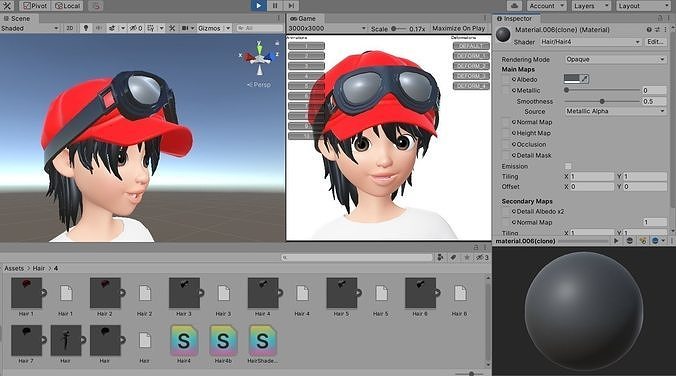 3D model Hair with Hat 3D Model Unity Prefab FBX VR / AR / low-poly ...