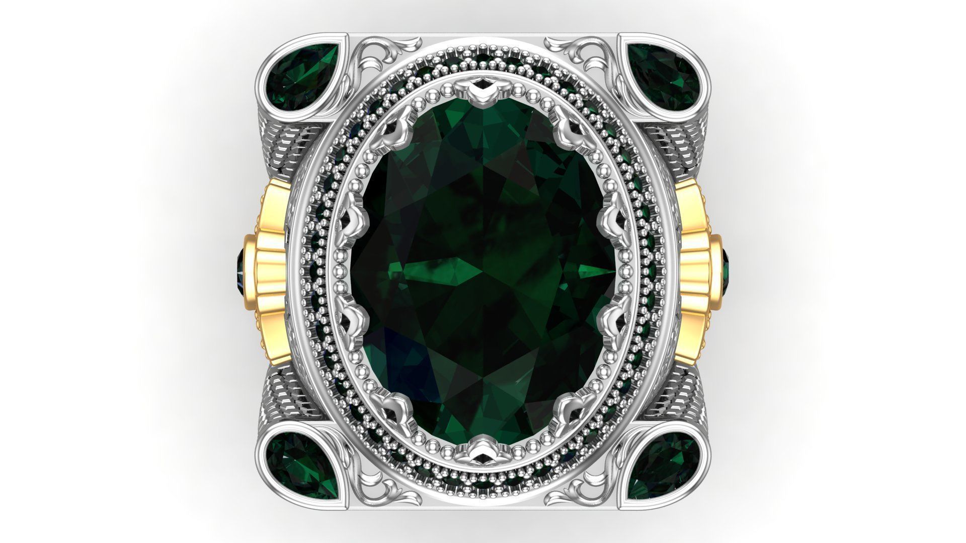 Turkish King Crown Ottoman Oval Green Emerald Stone Mans Ring 3D model ...