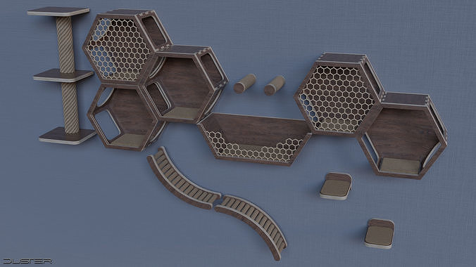 Modular wall mounted cat shelves with ladders and scratchers 3D model ...
