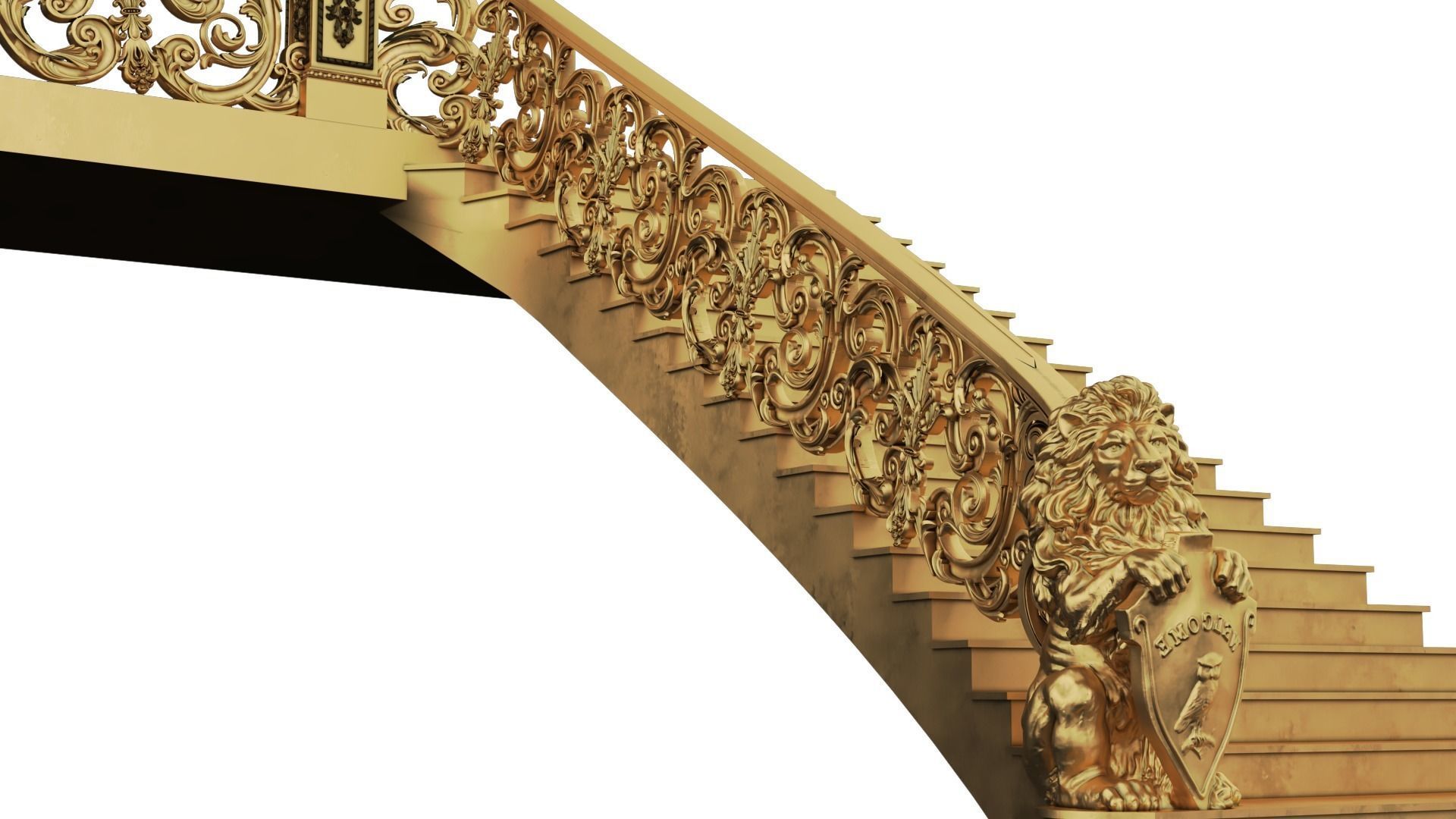 Lion Ladder wood Classic frame of luxurious gold 3D model | CGTrader