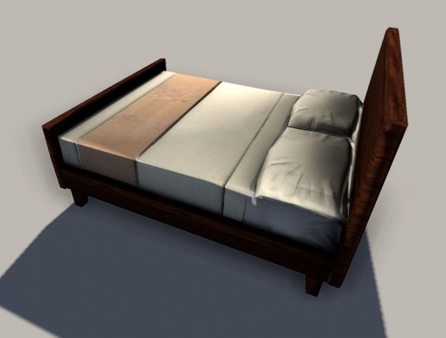 3D model Low-Poly Queen Size Bed VR / AR / low-poly OBJ MA MB ...