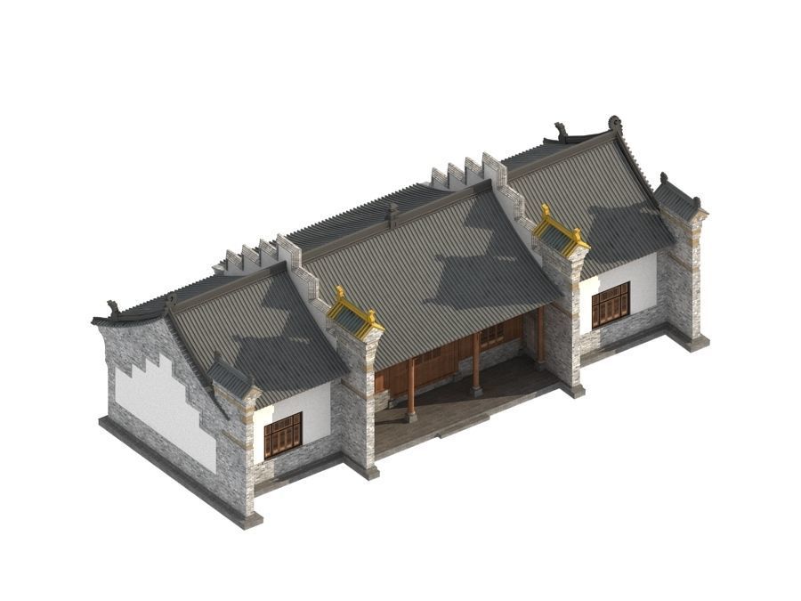 town Chinese style commercial residential buildings 3D model | CGTrader