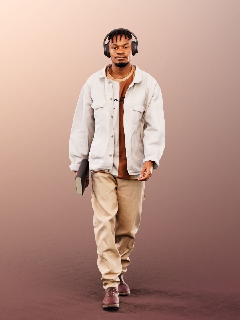3D model Blake 12247 - Walking Black Man With Book And Headphones VR ...
