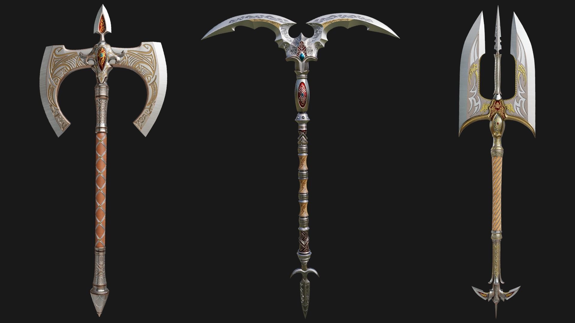 3D Model Collection 3 Medieval Battle Axes All PBR Unity UE Textures ...