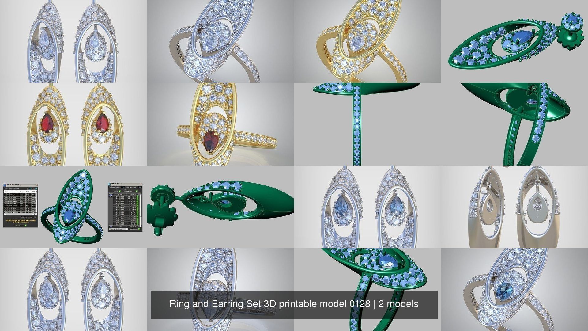 Ring and Earring Set 3D printable model 0128 3D Model Collection | CGTrader