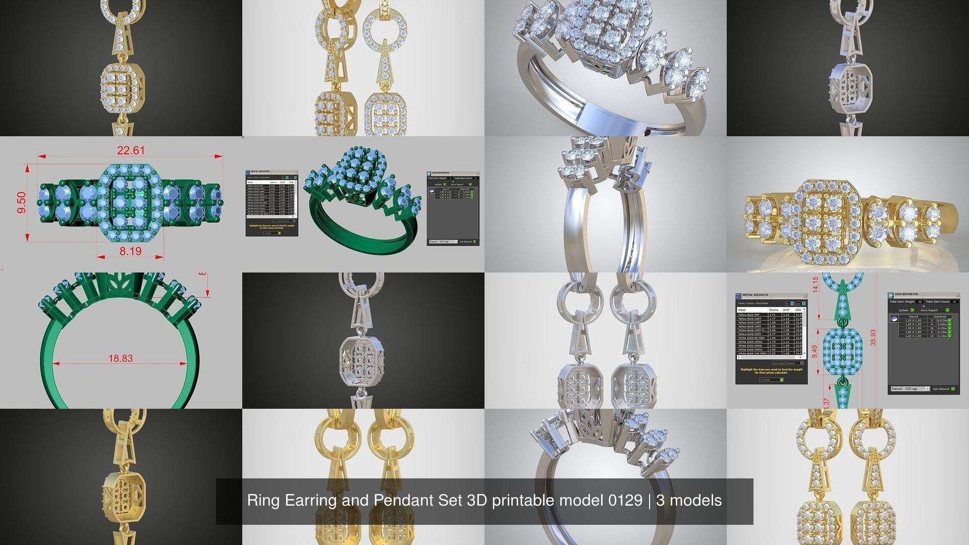 Ring Earring and Pendant Set 3D printable model 0129 3D Model Collection | CGTrader