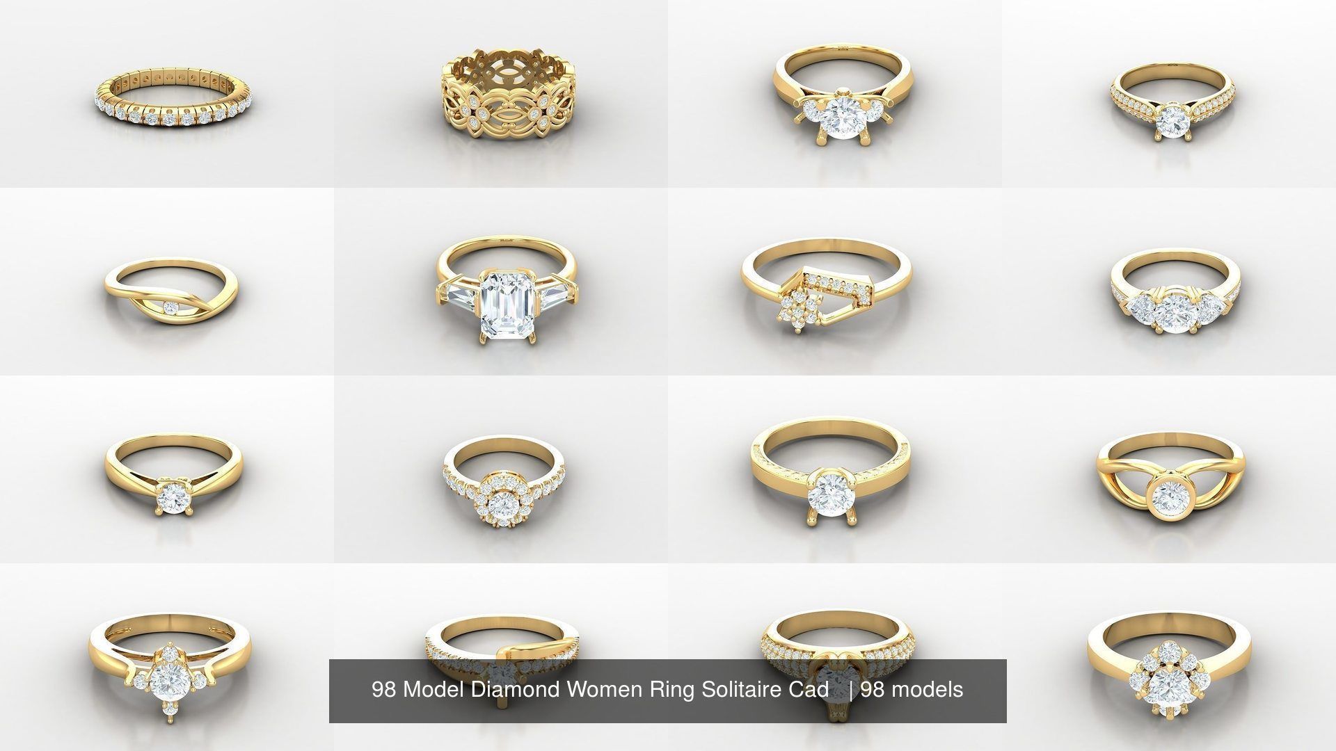 98 Model Diamond Women Ring Solitaire Cad 3D Model Collection | CGTrader