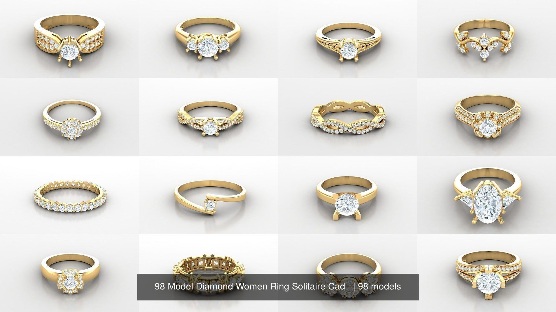98 Model Diamond Women Ring Solitaire Cad 3D Model Collection | CGTrader