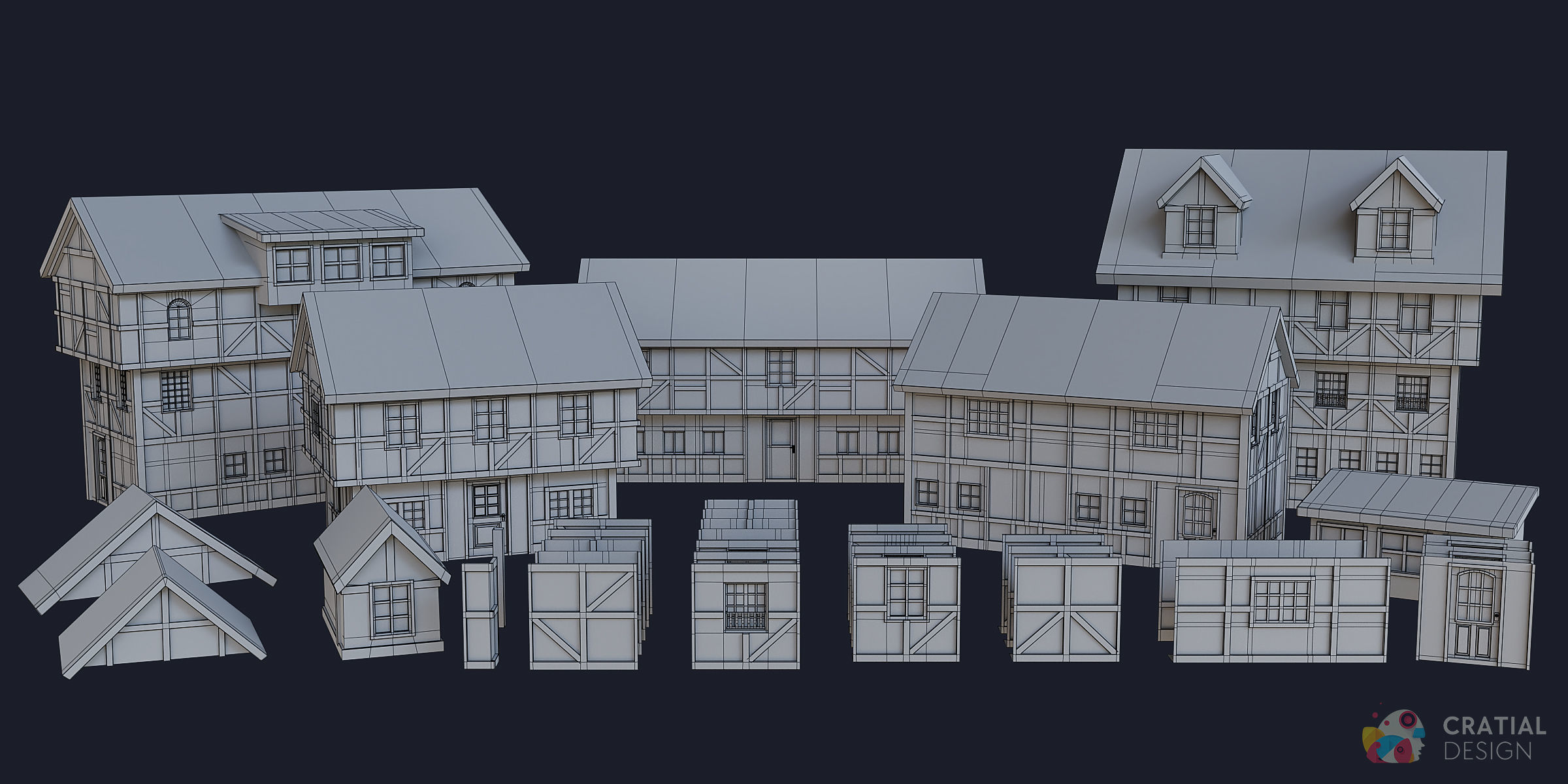 Stylized Modular European Building Kit 3D model | CGTrader